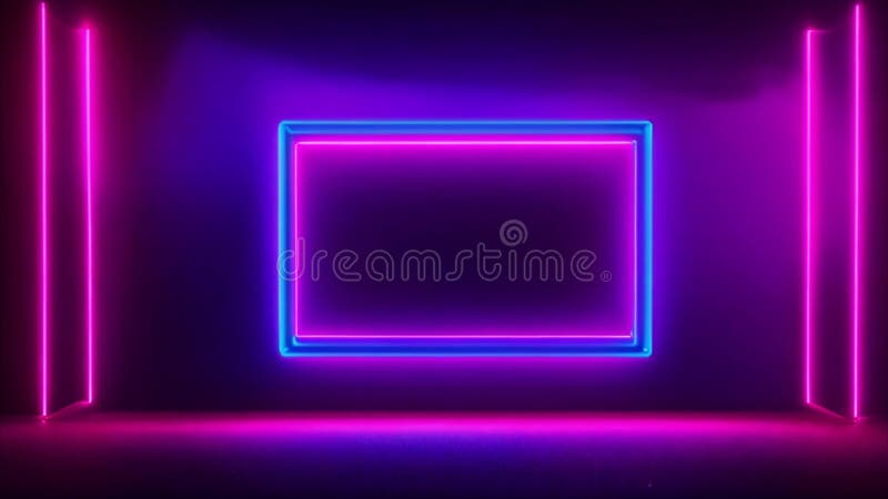 Horizontal Rectangular Frame Neon Purple Blue Glowing Frame on a Dark ...