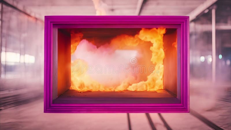 Horizontal Rectangular Frame of Pink Color in the Middle Flames of Fire ...