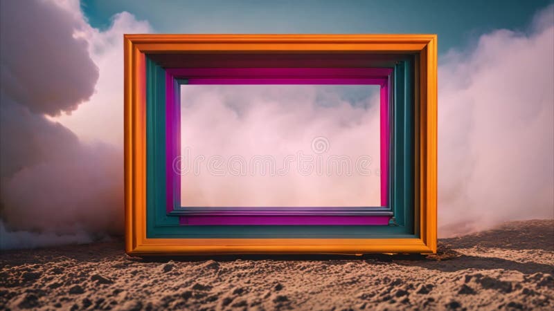 Horizontal Rectangular Orange-green-purple Frame Standing on the Sand ...