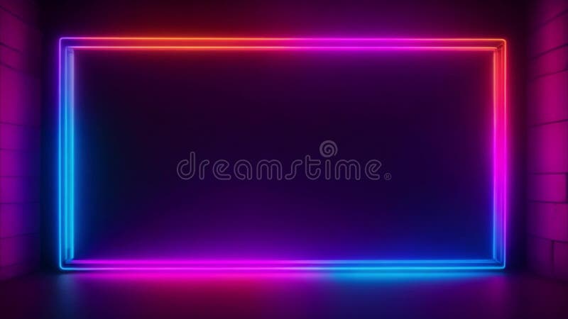 Horizontal Rectangular Frame Neon Frame with Orange, Pink and Blue ...