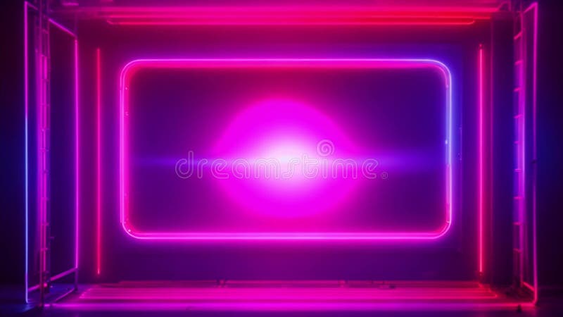 Horizontal Rectangular Frame Neon Glowing Pink and Purple Frame, 3D ...