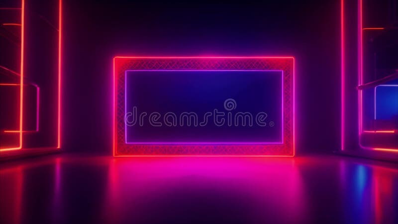 Horizontal Rectangular Frame Neon Glowing Red Purple Frame. Slow Image ...