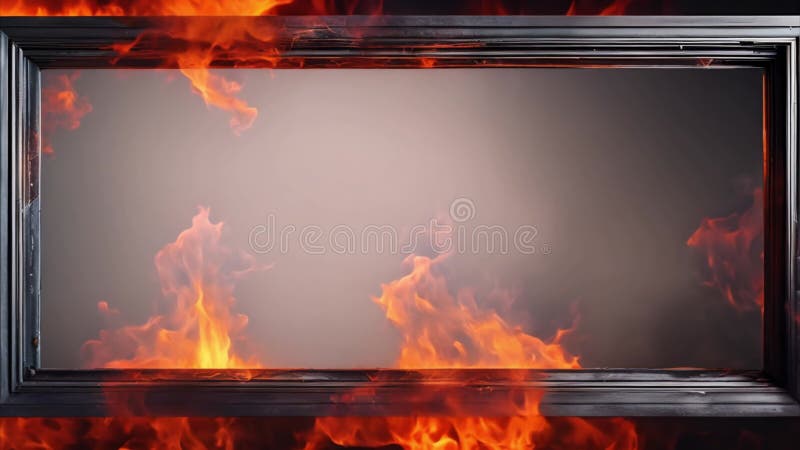 Horizontal, Rectangular Frame Slowly Rising Flames of Fire on the ...