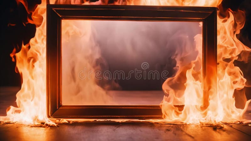 Horizontal, Rectangular Frame Surrounded All Around by Flames of Fire ...