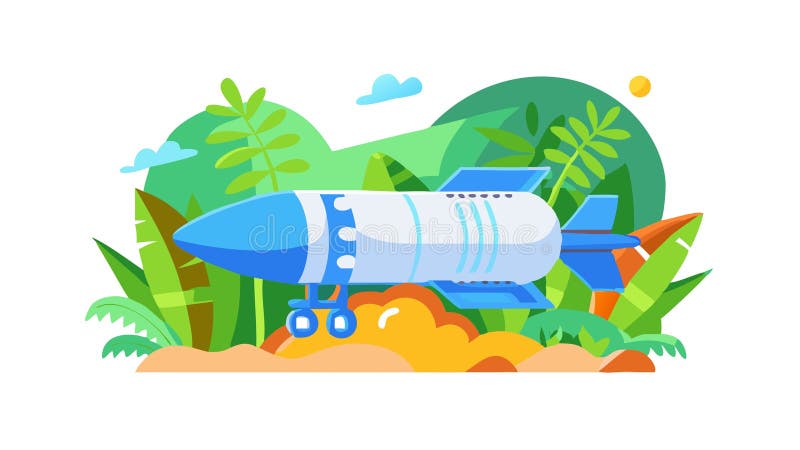 Horizontal Rocket, Ready for Transport or Pre-Launch Prep, Vector ...