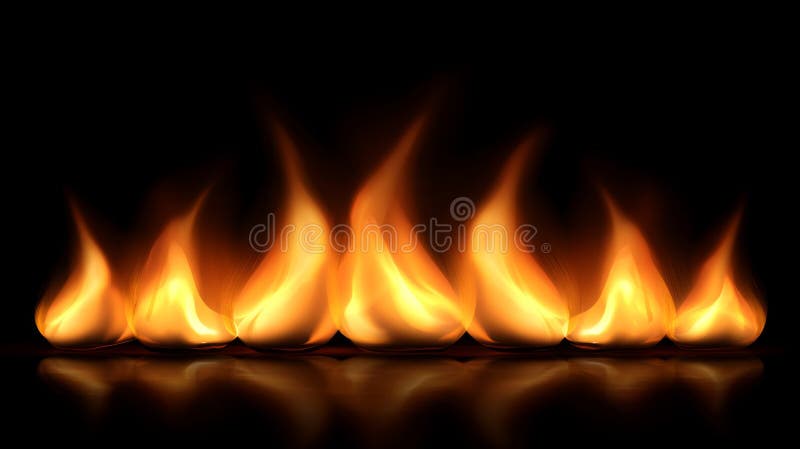 Horizontal Row of Flames with Reflections Stock Illustration ...