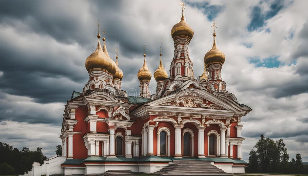 Horizontal Russian Temple with Clouds Background Stock Illustration ...