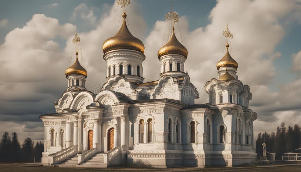 Horizontal Russian Temple with Clouds Background Stock Illustration ...