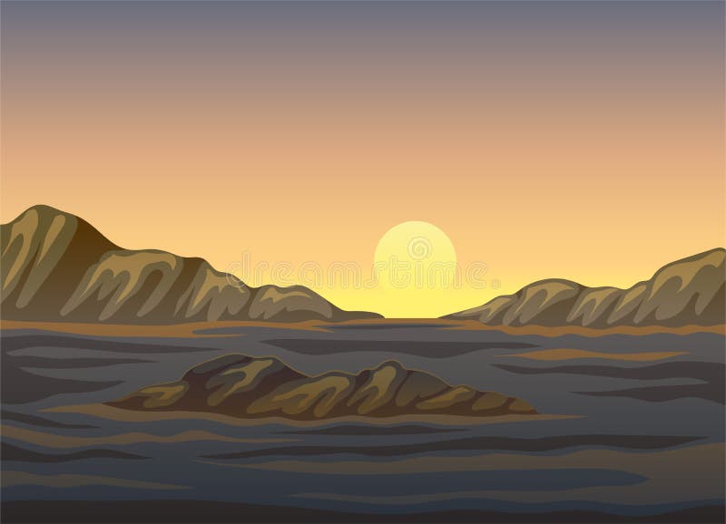 Horizontal Scenery with Sunset and Mountain Landscape Vector ...