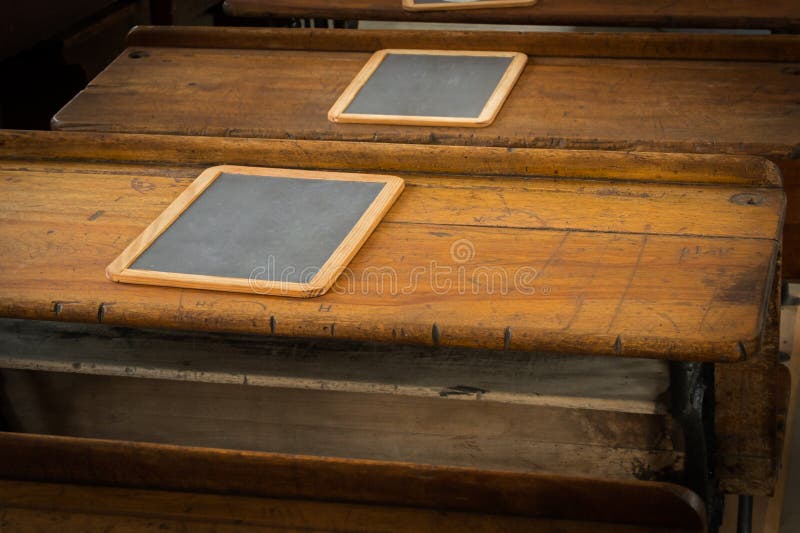 Horizontal School Desk Tops with Slates Stock Photo - Image of ...