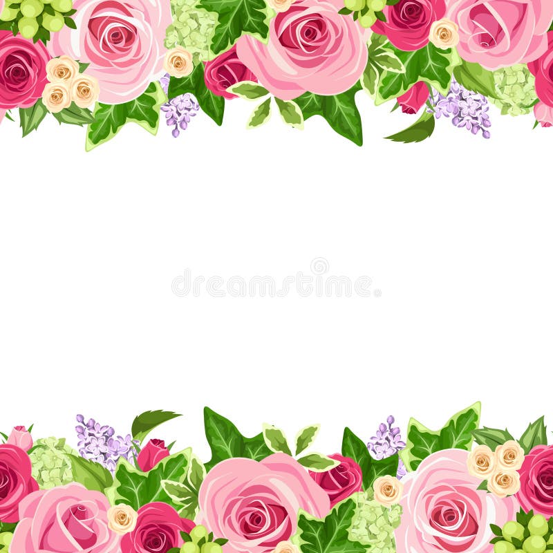 Horizontal Seamless Background with Red and Pink Roses. Vector ...