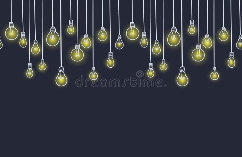 Horizontal Seamless Border with Glowing Light Bulbs and Copy Space ...