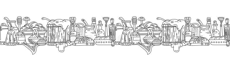 Horizontal Seamless Border with Ingredients and Kitchen Utensils for ...