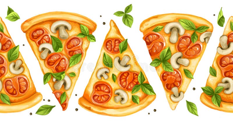 Horizontal Seamless Border from Pizza with Tomatoes, Champignons ...