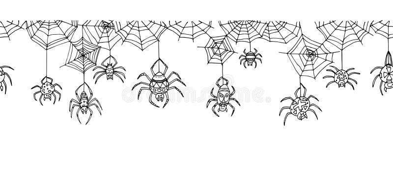 Horizontal Seamless Spider Web Pattern, Spooky Halloween Ornament ...
