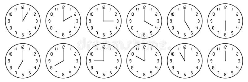 Horizontal Set of Analog Clock with Digital Number Icon Notifying Each ...