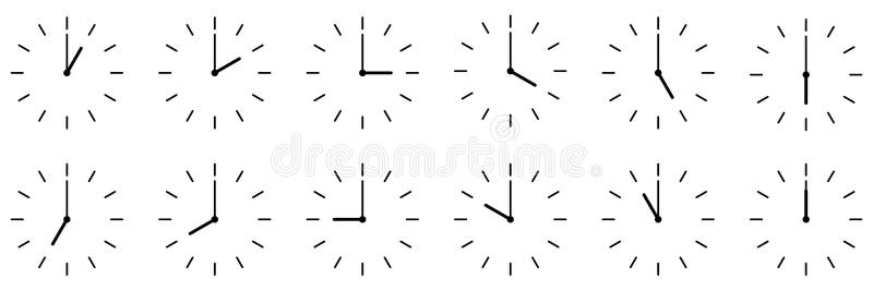 Horizontal Set of Analog Clock Icon Notifying Each Half an Hour Time ...