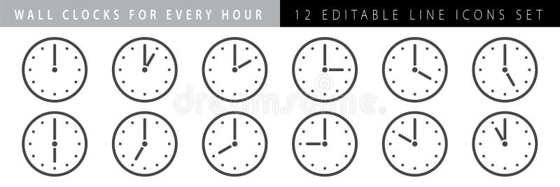 Horizontal Set of Analog Clock Icon Notifying Each Hour Stock Vector ...