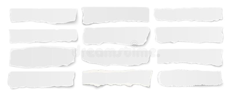 Horizontal Set of Torn Long Pieces of Paper Isolated on a White ...