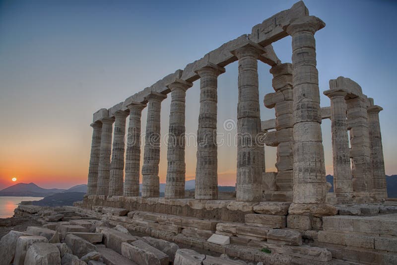 Horizontal Shot of Ancient Hellenistic Temple Columns during Sunset ...