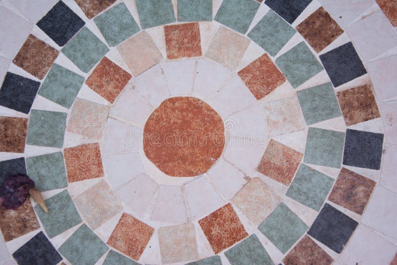 Horizontal Shot of a Floor with Colorful Square Tiles Shaping Circles ...