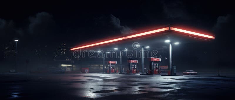 Horizontal Shot of a Generic Unbranded Gas Station at Night Stock Image ...