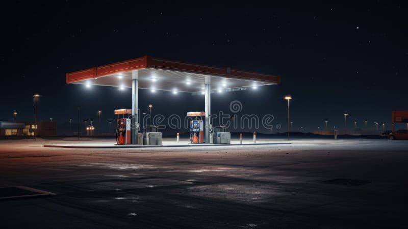 Horizontal Shot of a Generic Unbranded Gas Station at Night Stock Photo ...