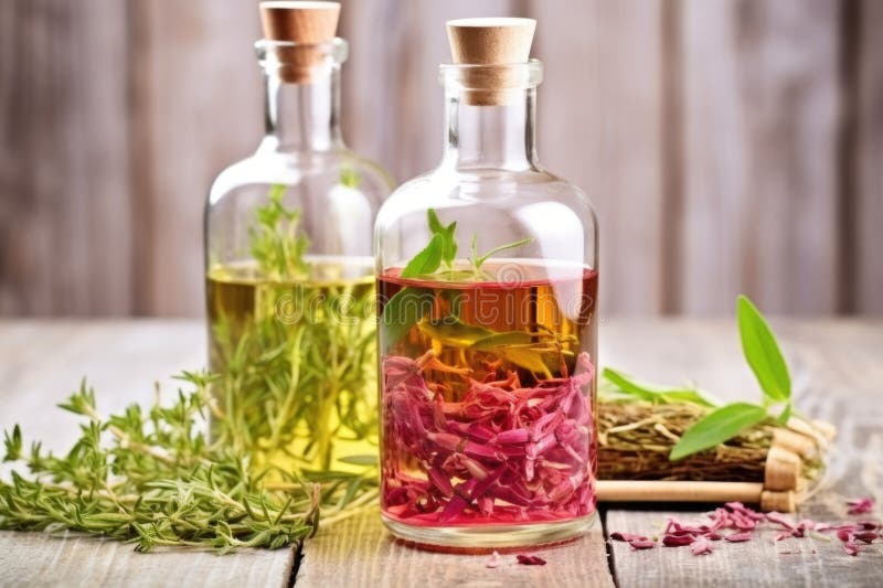 Horizontal Shot of Gin Bottle with Botanical Infusion Stock Photo ...