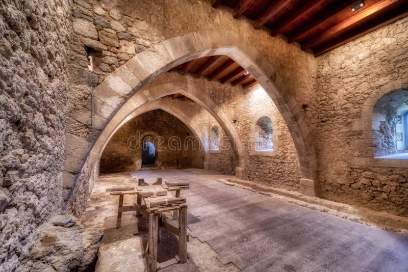 Horizontal Shot of the Inside of an Ancient Building with an Arch ...