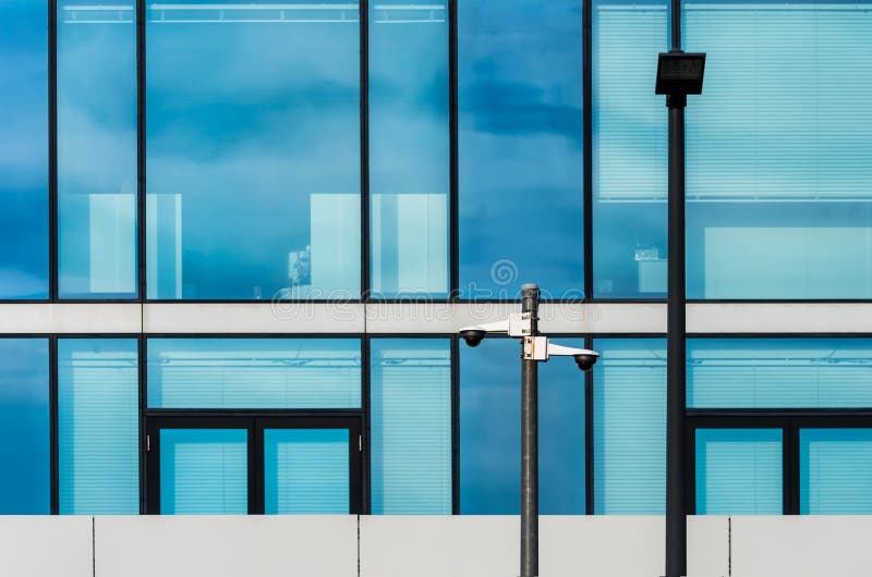 Horizontal Shot of Modern Building S Blue Windows with the Inside ...