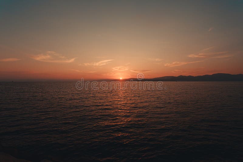 Horizontal Shot of a Red Sunset Over the Spanish Sea Stock Image ...