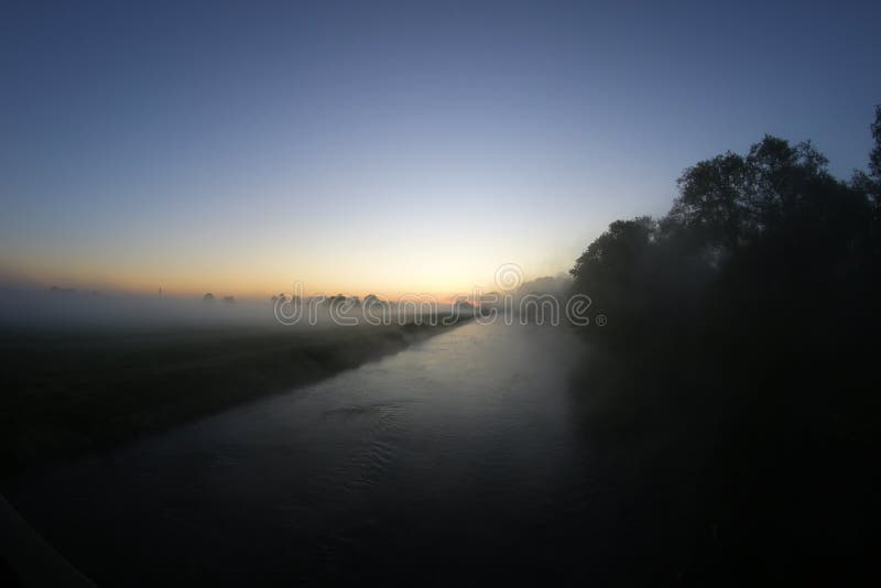Horizontal Shot of a River at Sunrise Stock Image - Image of clouds ...