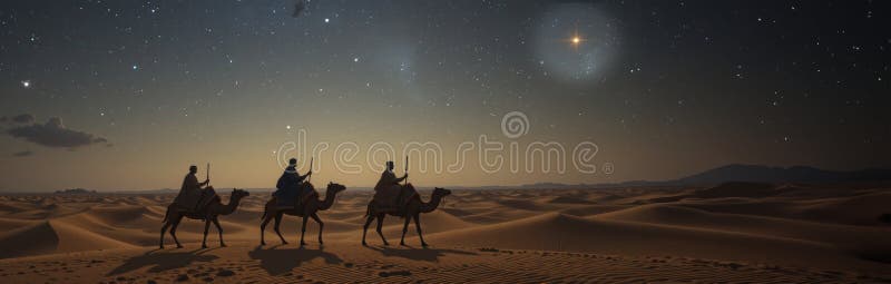 Horizontal Shot with Space for Text of the Magi Following the Star of ...