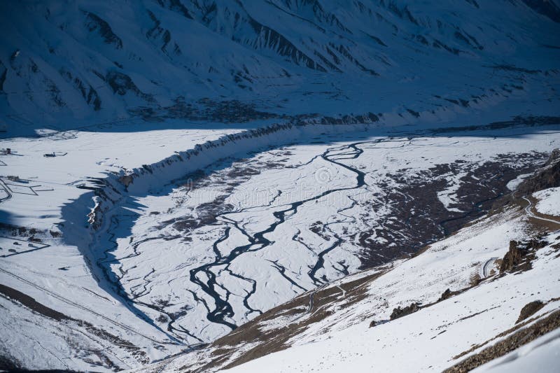 Horizontal Shot of Spiti Valley, Kaza in Winter Stock Photo - Image of ...