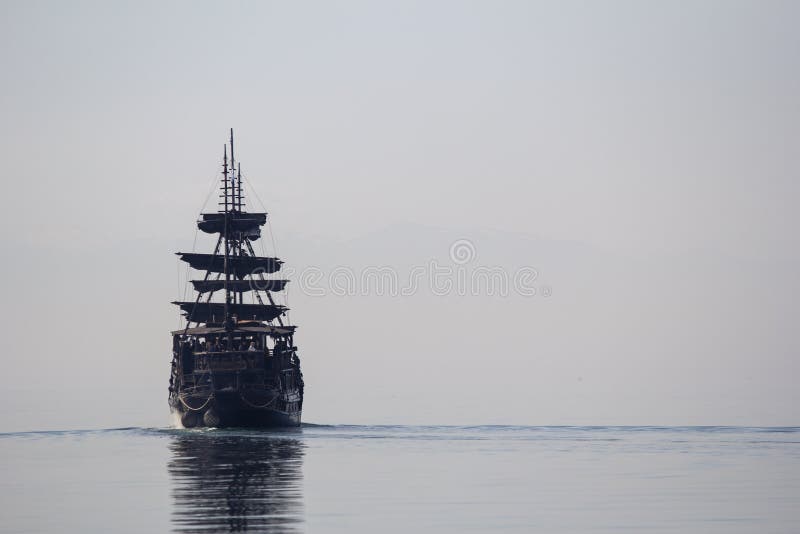 Horizontal Shot of a Tall Ship Sailing on Beautiful Clear Water during ...