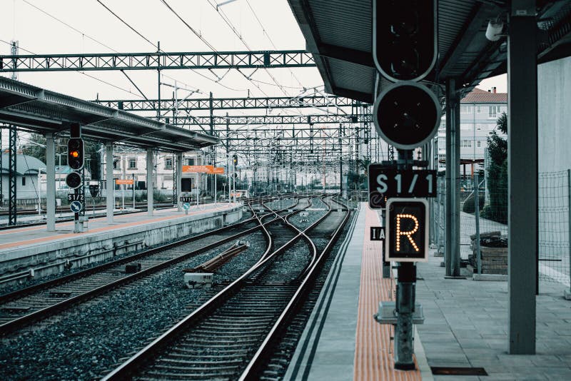 An Horizontal Shot of a Train Station with the Rails Stock Image ...