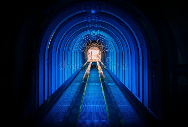Horizontal Shot of a Train Tunnel with Lights Stock Photo - Image of ...