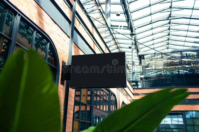 Horizontal Side View of Empty Black Signage on Business Skyscraper with ...