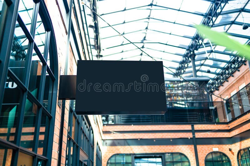 Horizontal Side View of Empty Black Signage on Business Skyscraper with ...