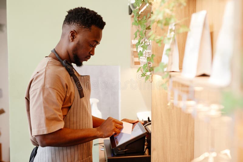 Cafe Worker Using Cash Register Stock Image - Image of order ...