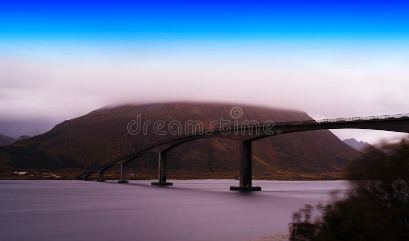 Horizontal Slim Norway Bridge Overcasted Landscape Background Stock ...