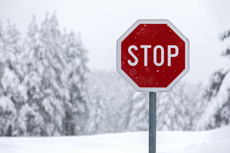 Horizontal Snowy Stop Sign stock photo. Image of cold - 139006272