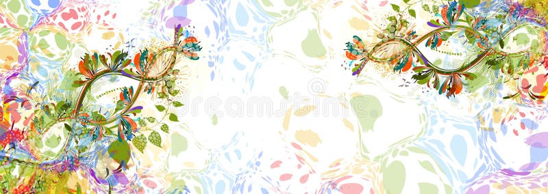 Horizontal Spring Background with Flowers. Hand Drawing Stock Vector ...