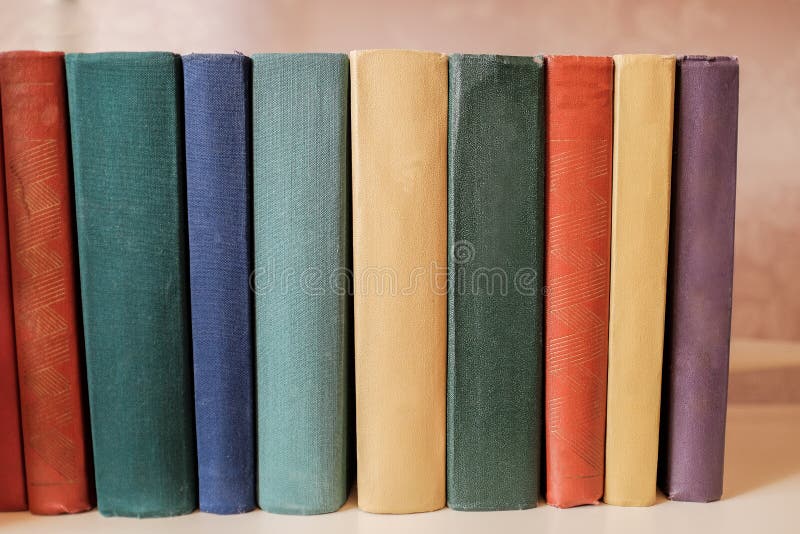 Horizontal Stack of Old Books on a Shelf Stock Photo - Image of data ...