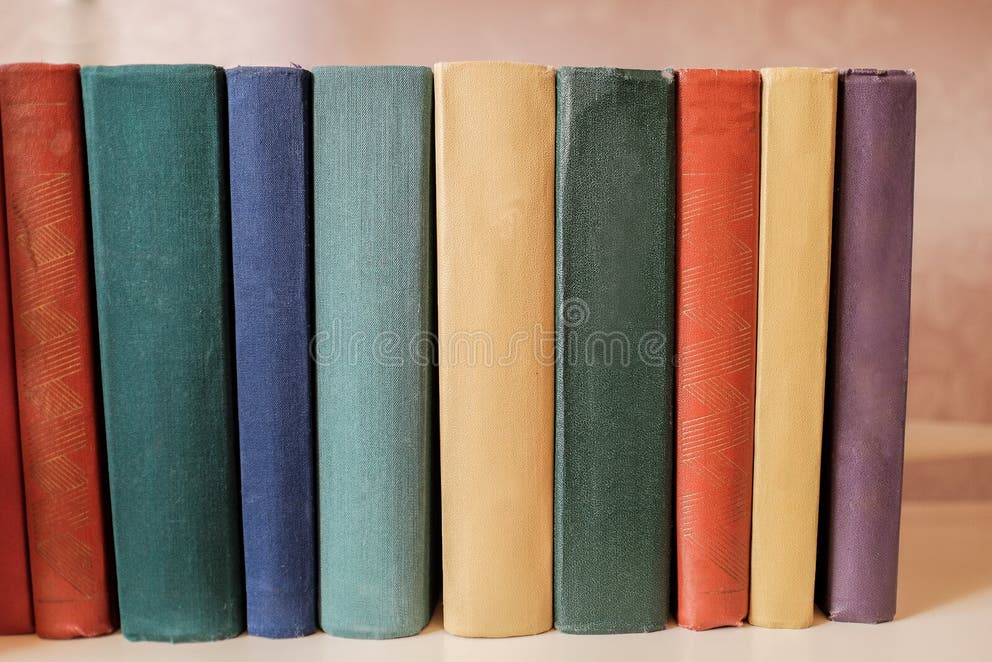 Horizontal Stack of Old Books on a Shelf Stock Photo - Image of data ...