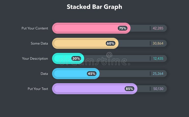 Horizontal Stacked Bar Graph Template with Five Colorful Options - Dark ...
