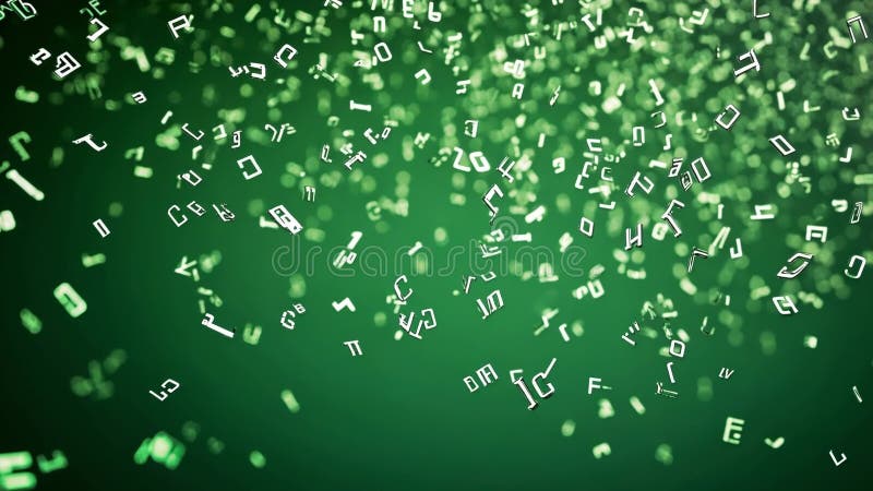 Horizontal Stream of Digital Letters Gliding Effortlessly. Green Screen ...