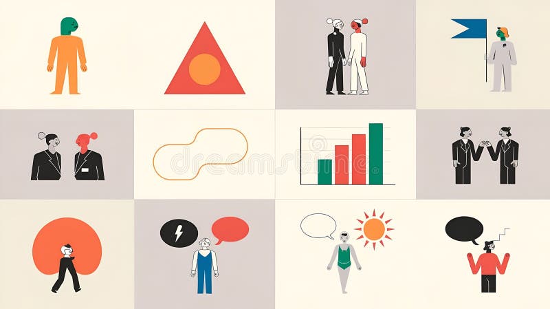 A Horizontal Strip of Nine Individual Illustrations, Each Depicting ...