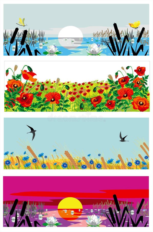 Horizontal summer banners stock vector. Illustration of line - 24806125