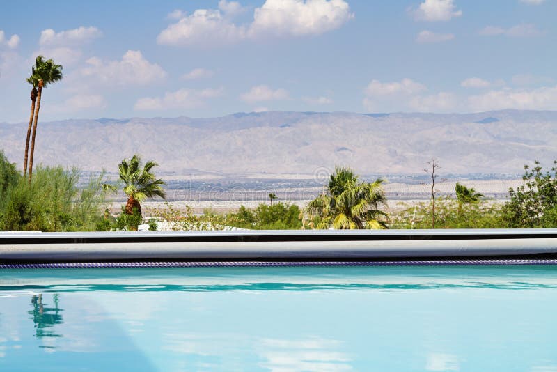 Horizontal Swimming Pool with a View of the Mountains Stock Photo ...
